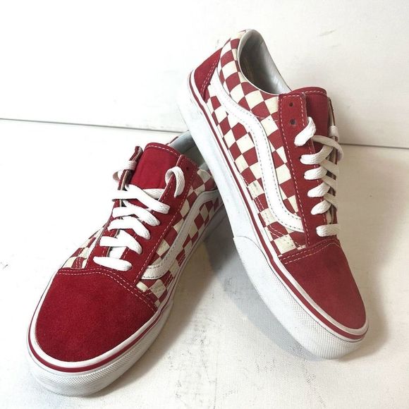 Vans | Shoes | Vans Oldskool Red Checkered Canvas Suede Lace Up Skate ...